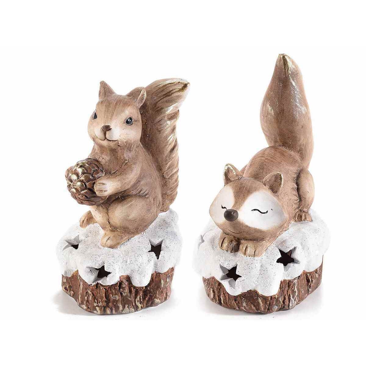 Set 2 figurine Veverita Vulpe ceramica cu led 9x11.5x15.5 cm - eMAG.ro