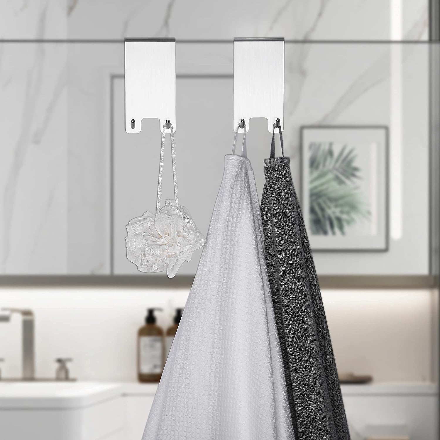 Set 2 carlige agatatoare pe usa baie, dormitor, Aisdelu®, Inox, 18x4.2 ...