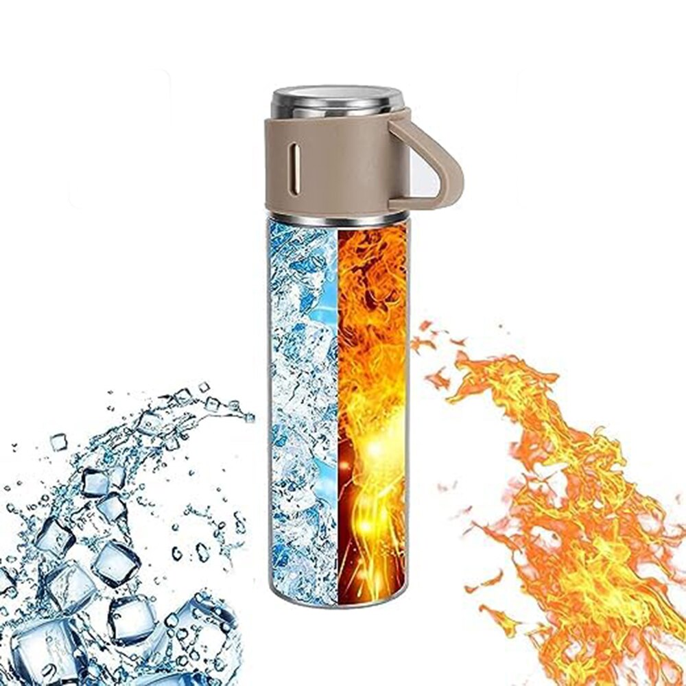 Set Sticla Termos SIKS cu interior din Inox Cu 2 Cani Extra, Cu Perete ...