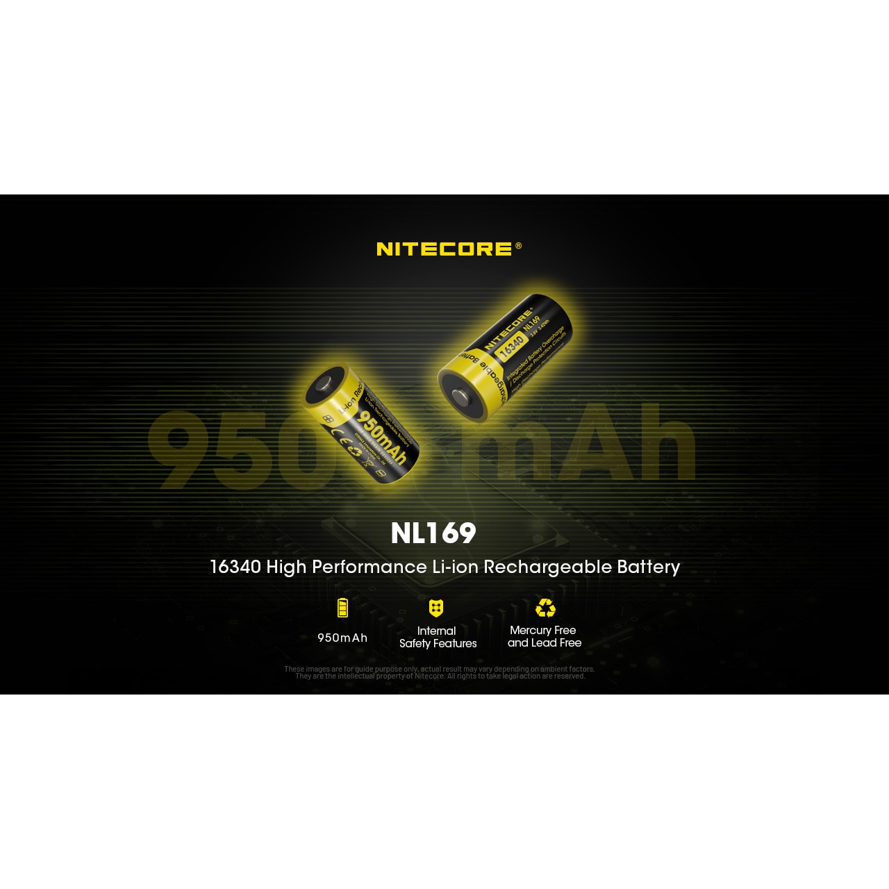 Acumulator Li-Ion, Nitecore NL169, RCR123A, 16340, 950 mAh, PCB, 3.6V ...