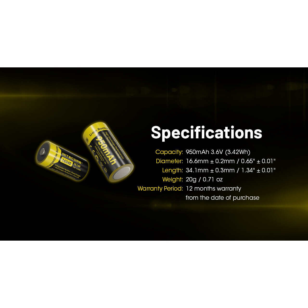 Acumulator Li-Ion, Nitecore NL169, RCR123A, 16340, 950 mAh, PCB, 3.6V ...