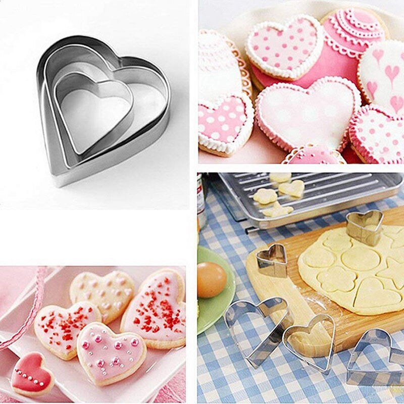 Set 3 forme prajituri, SUGAR LOVE, Inox, Model Inima, Argintiu - eMAG.ro