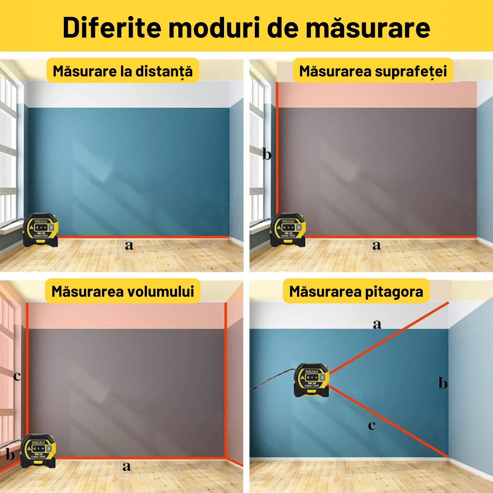 Ruleta cu Laser, Multifunctionala, 3 in 1, Digitala, Smart, Telemetru ...