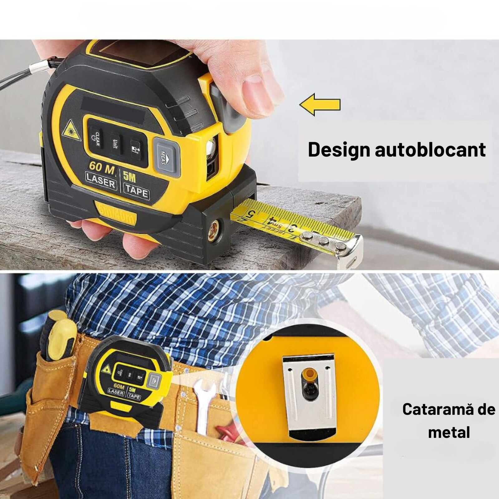 Ruleta cu Laser, Multifunctionala, 3 in 1, Digitala, Smart, Telemetru ...