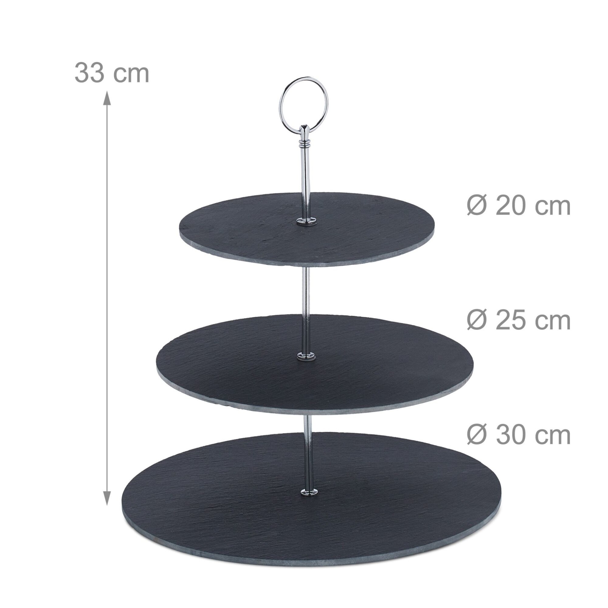 Platou etajat pentru prajituri/gustari, 3 nivele, din ardezie, 20x25x30 ...