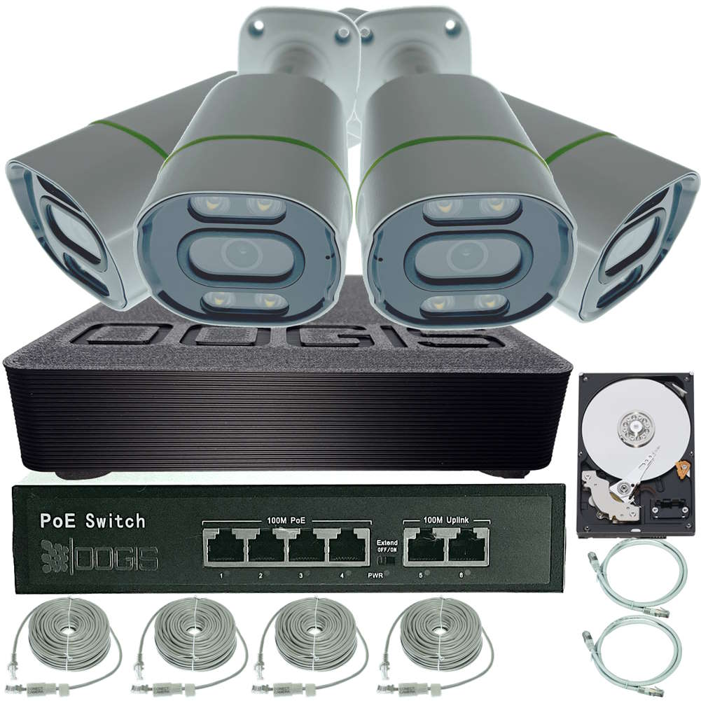 Kit Supraveghere OOGIS™ P4MF4ECD-10 IP PoE cu 4 Camere 4MP (2K ...
