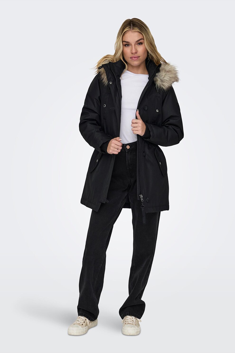 Only, Geaca parka de blana sintetica, Negru, M - eMAG.ro