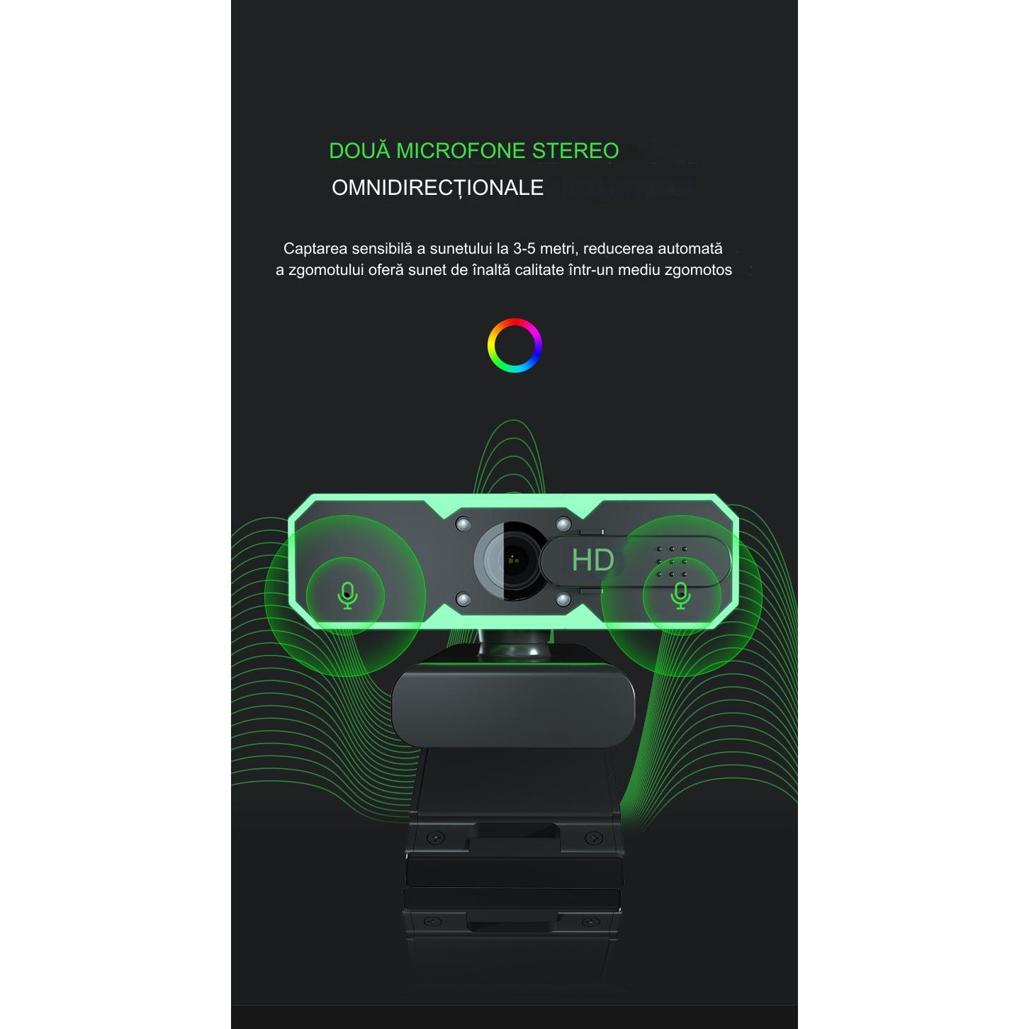 Camera Web Gaming Autofocus Pentru PC, Full HD, Microfon Dual Stereo cu ...