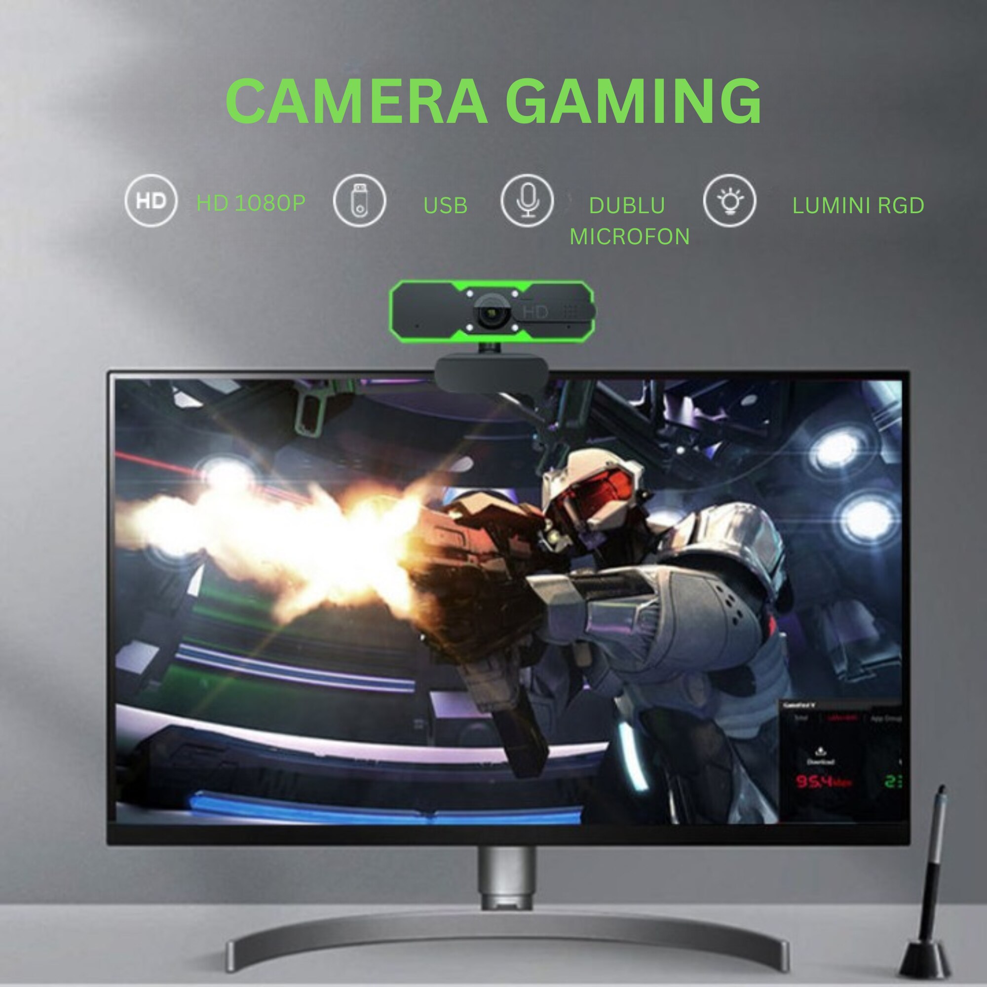 Camera Web Gaming Autofocus Pentru PC, Full HD, Microfon Dual Stereo cu ...