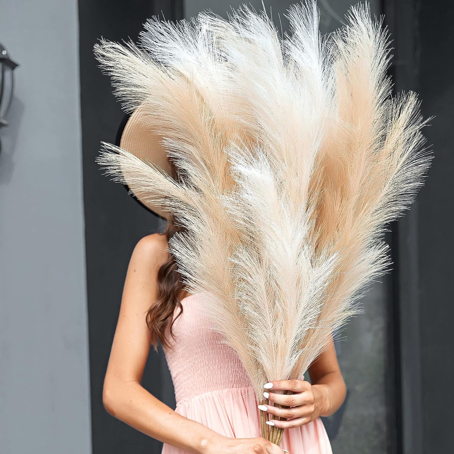 Set 10 fire iarba artificiala de pampas Medaya, 75cm, inalta, pufoasa ...