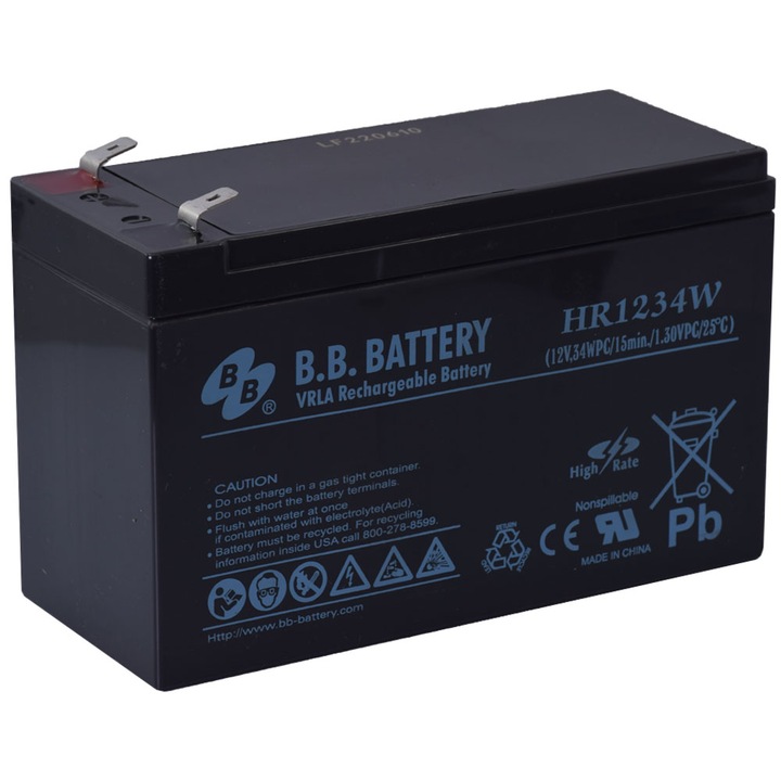 Acumulator plumb acid BB Battery, 12V 8.5AH, HR1234W, VRLA AGM, UPS ...