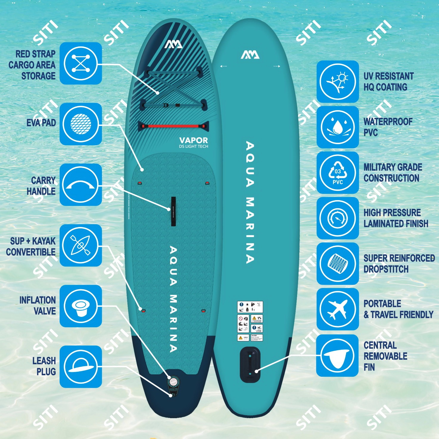 Set Placa cu vasle, AQUA MARINA, Pentru Canoe-Caiac, Gonflabila ...