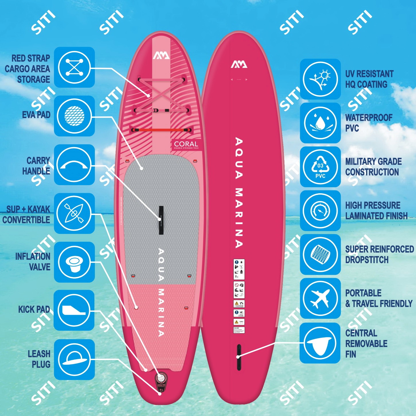 Set Placa cu vasle, AQUA MARINA, Pentru Canoe-Caiac, Gonflabila ...