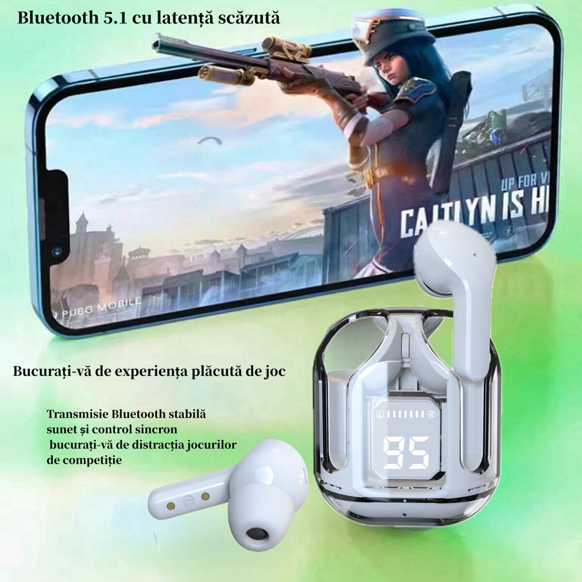 Casti wireless, Bluetooth, Type-C, 200 mAh, Alb - eMAG.ro