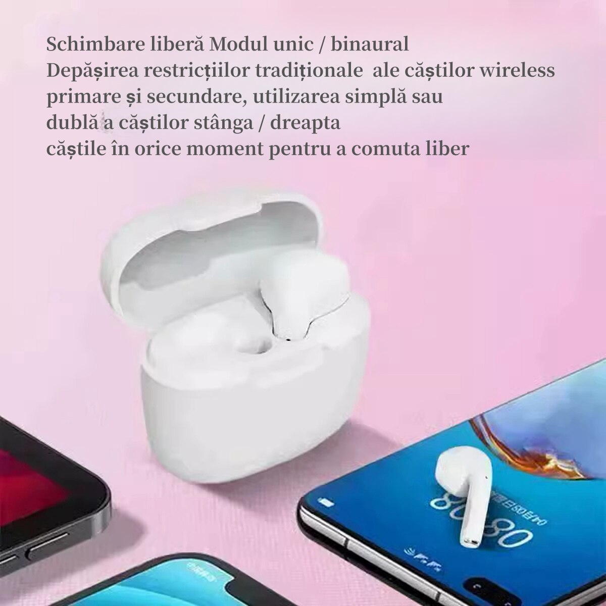 Casti Bluetooth fara fir, in ureche, universale, control tactil ...