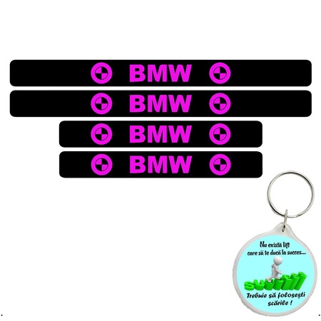 Set 4 protectii praguri auto, autoadezive BMW, Roz si breloc Drumul ...