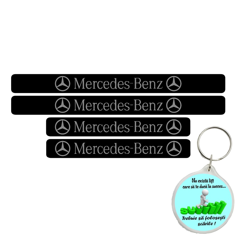 Set 4 protectii praguri auto, autoadezive Mercedes Benz, Gri si breloc ...