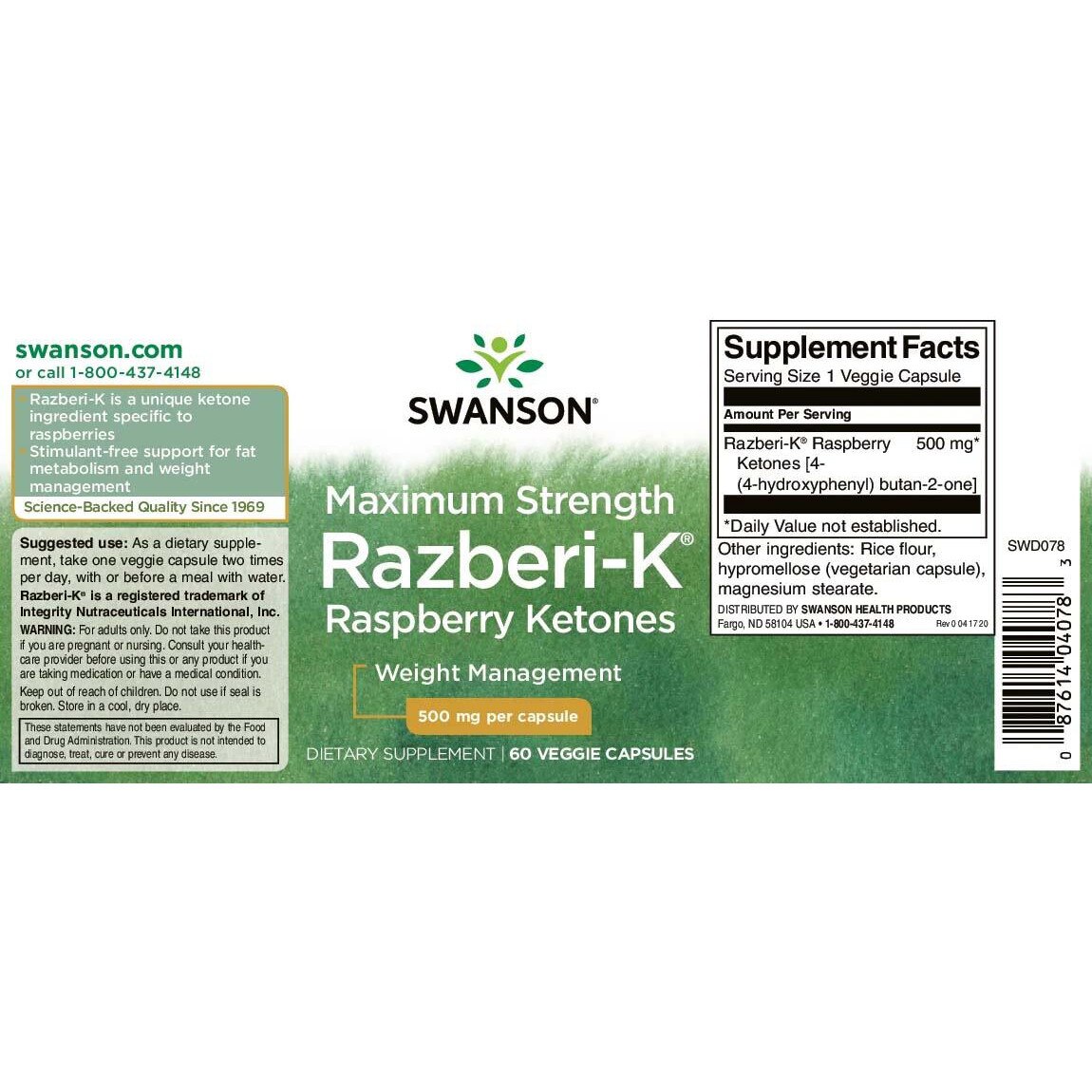 Cetona de Zmeura Razberi-K 100 miligrame 60 capsule Swanson - eMAG.ro