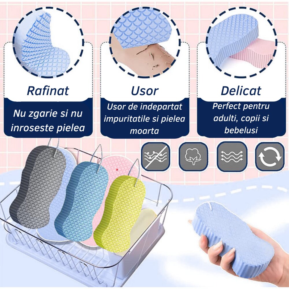Burete de baie 3D Exfoliant AZeira®, Elastic, Delicat, Rezistent ...