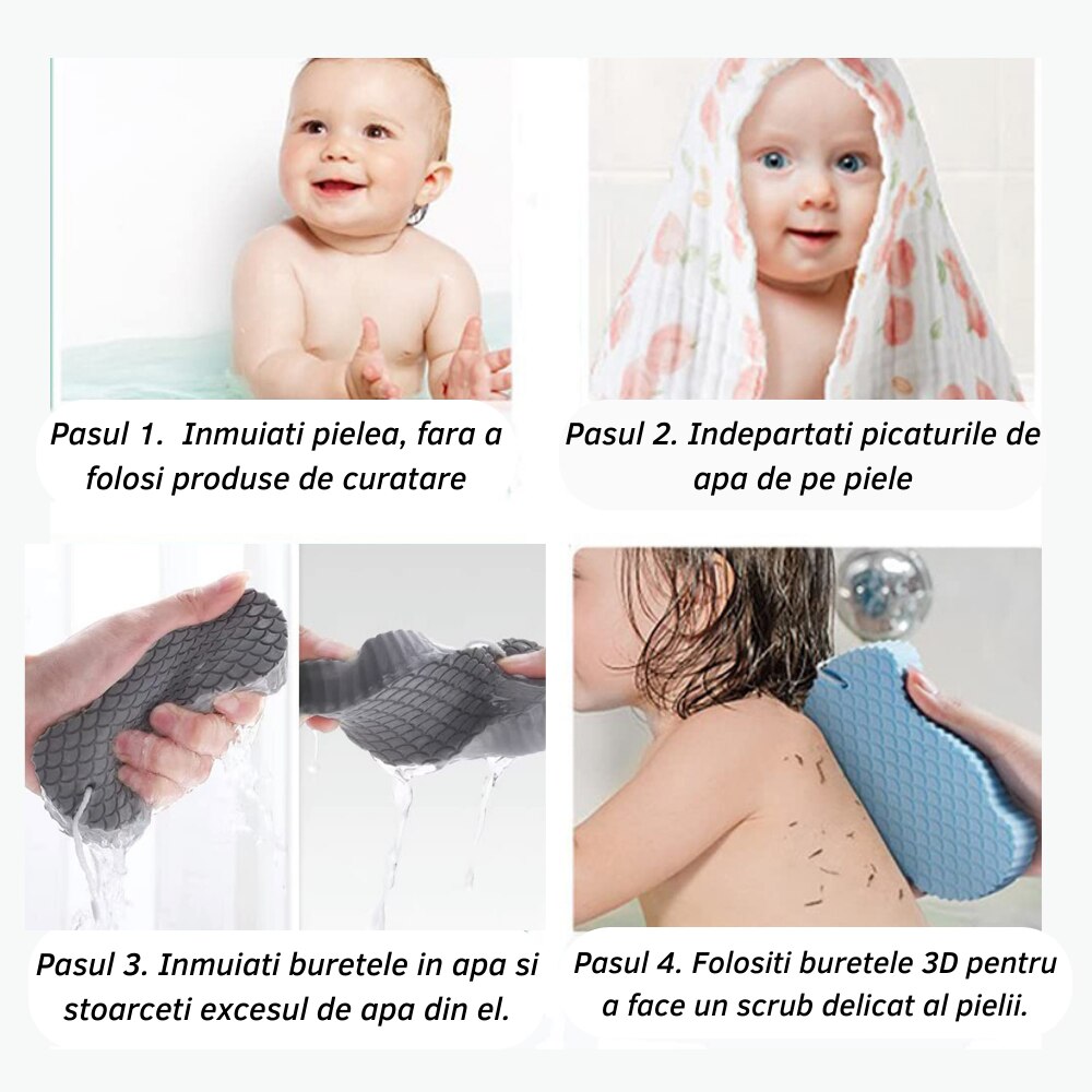 Burete de baie 3D Exfoliant AZeira®, Elastic, Delicat, Rezistent ...