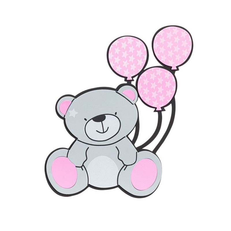 Autocolant decorativ de perete, Ursulet cu baloane roz, ATU-083792 ...
