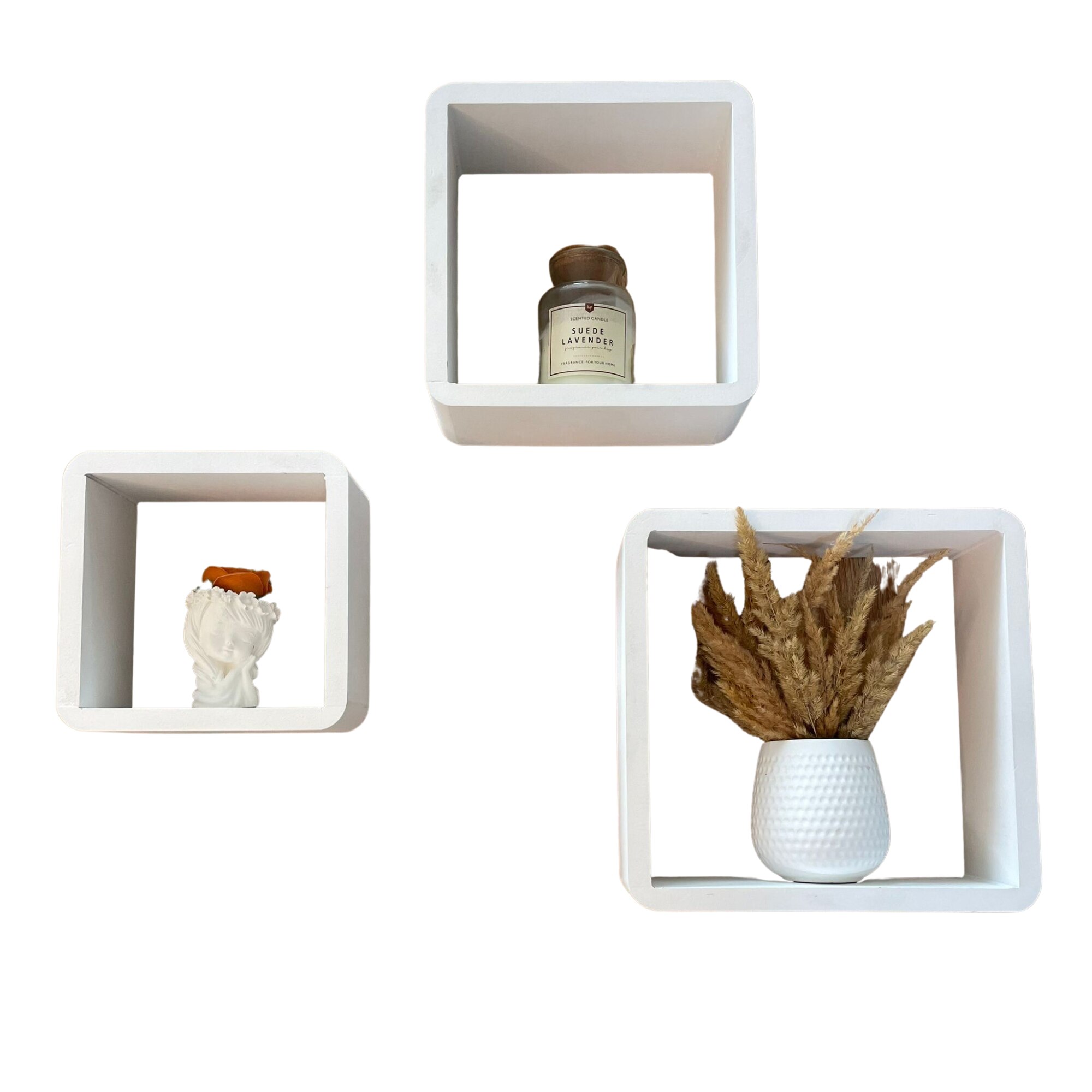 Set de 3 cuburi de perete din MDF alb, raft suspendat 27 cm, margini ...