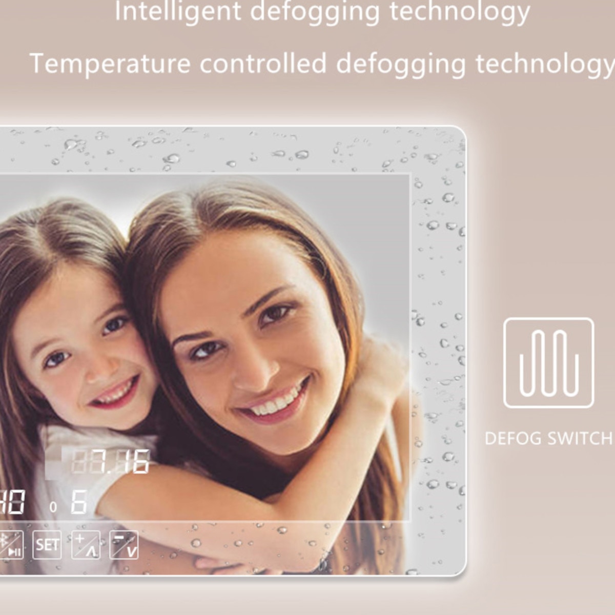 Oglinda Smart Led, Bluetooth, Afisaj timp si temperatura, Dezaburire si ...