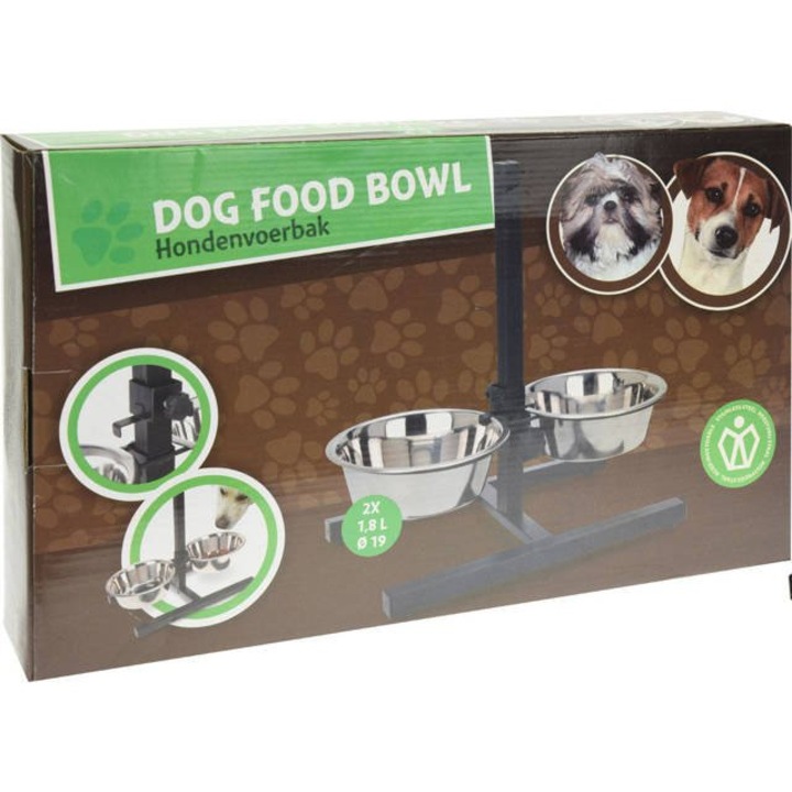 Set 2 castroane pentru caini pe suport, reglabile in inaltime, 1.8 L ...