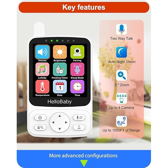 Sistem de Monitorizare Video si Audio pentru bebelusi, Ecran de 4 ...