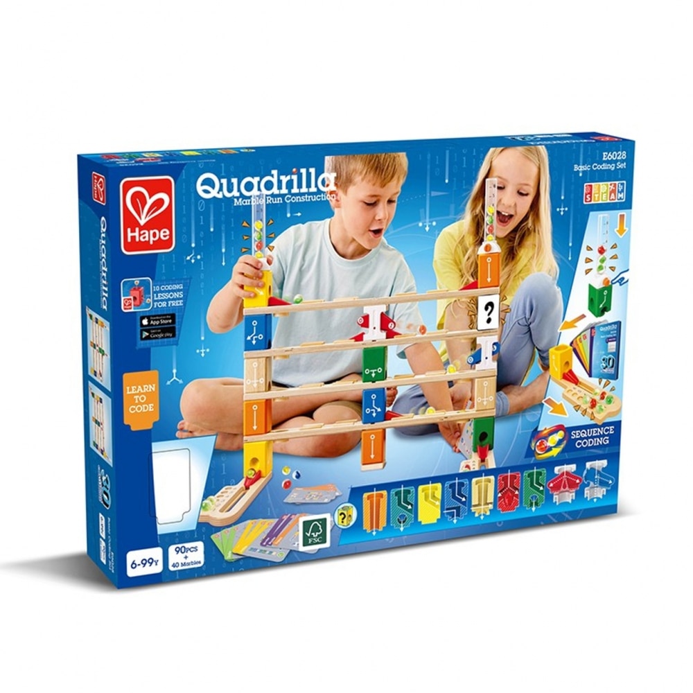 Set piste din lemn cu bile, Hape, Quadrilla Basic Coding, 90 piese - eMAG.ro