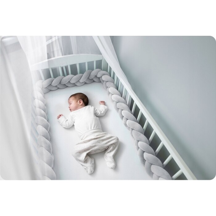 Protectie impletita pentru patut copii, 300 cm, Ricokids, Gri - eMAG.ro