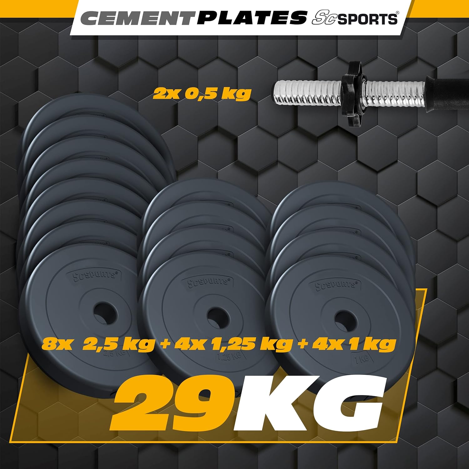 Set greutati haltera si gantere, 20/30 kg, argintiu/negru - eMAG.ro