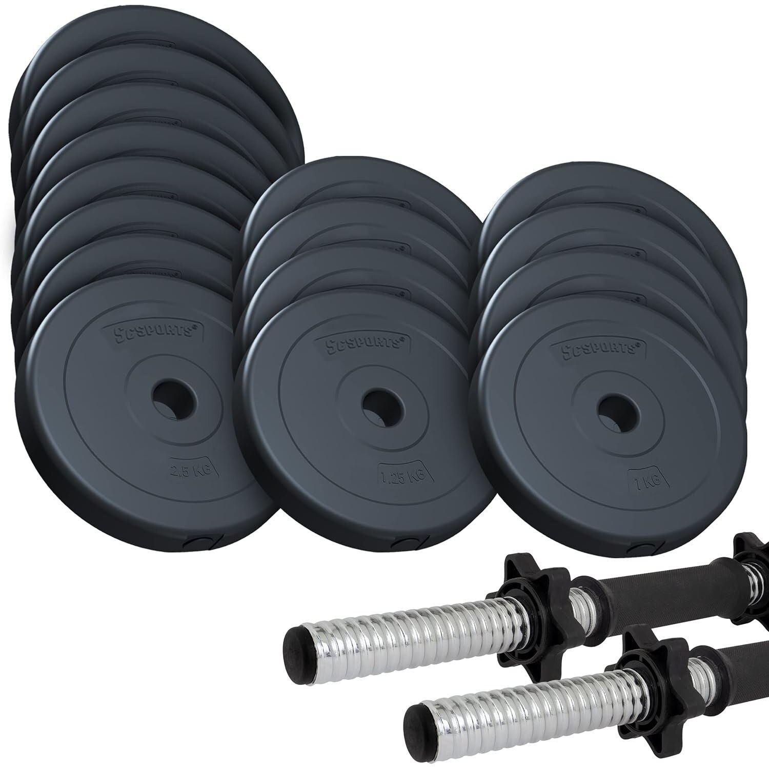 Set greutati haltera si gantere, 20/30 kg, argintiu/negru - eMAG.ro