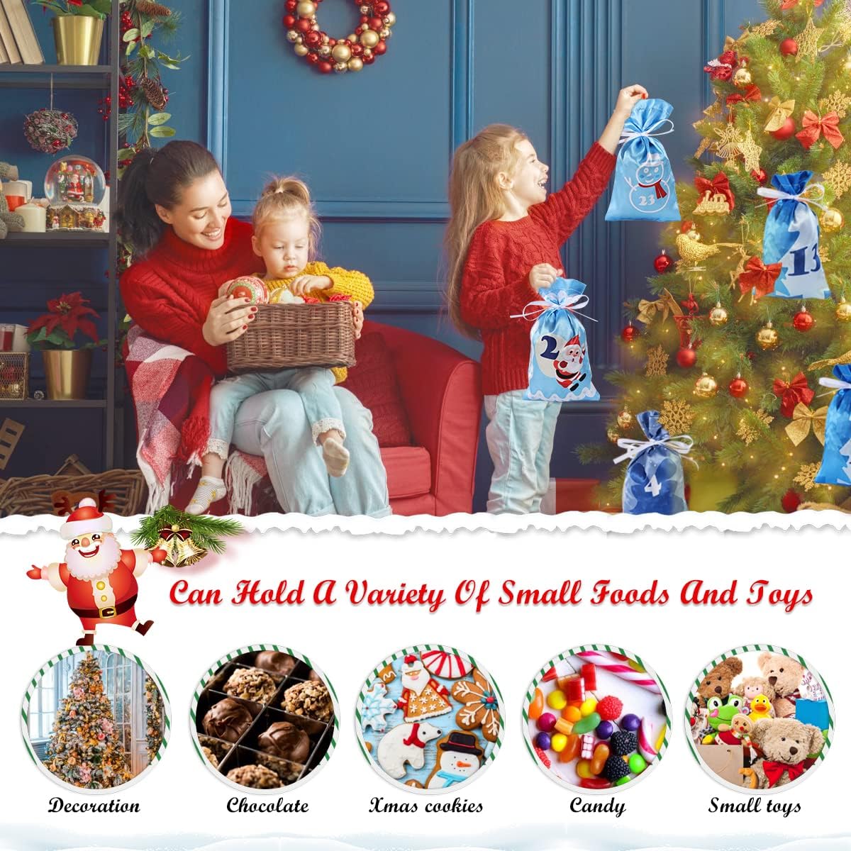 Set calendar Advent Craciun cu 24 pungi cadou din material textil ...