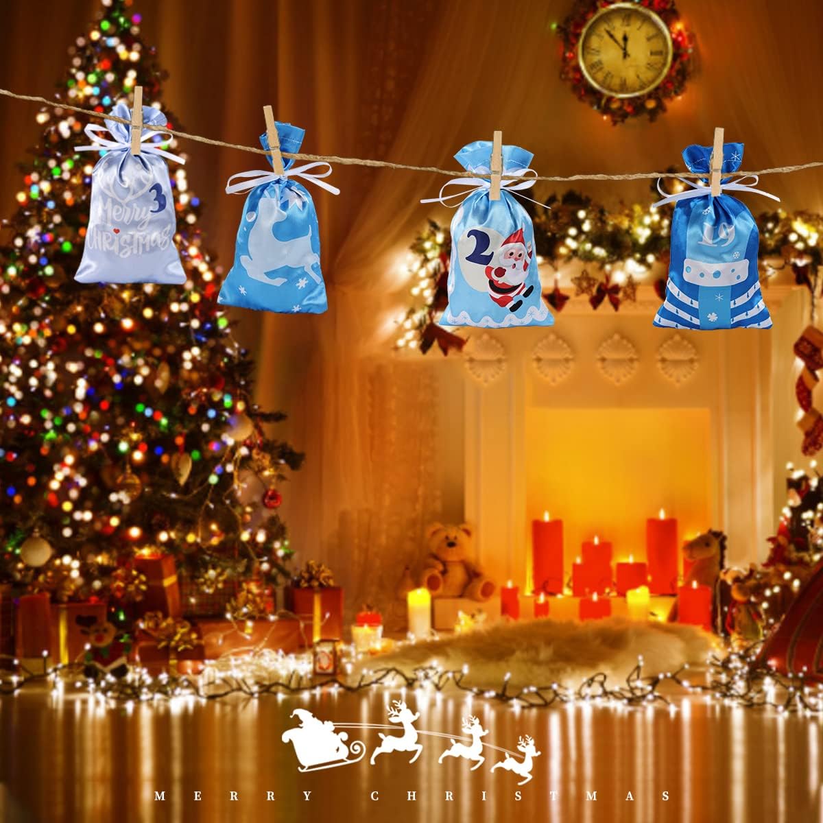 Set calendar Advent Craciun cu 24 pungi cadou din material textil ...