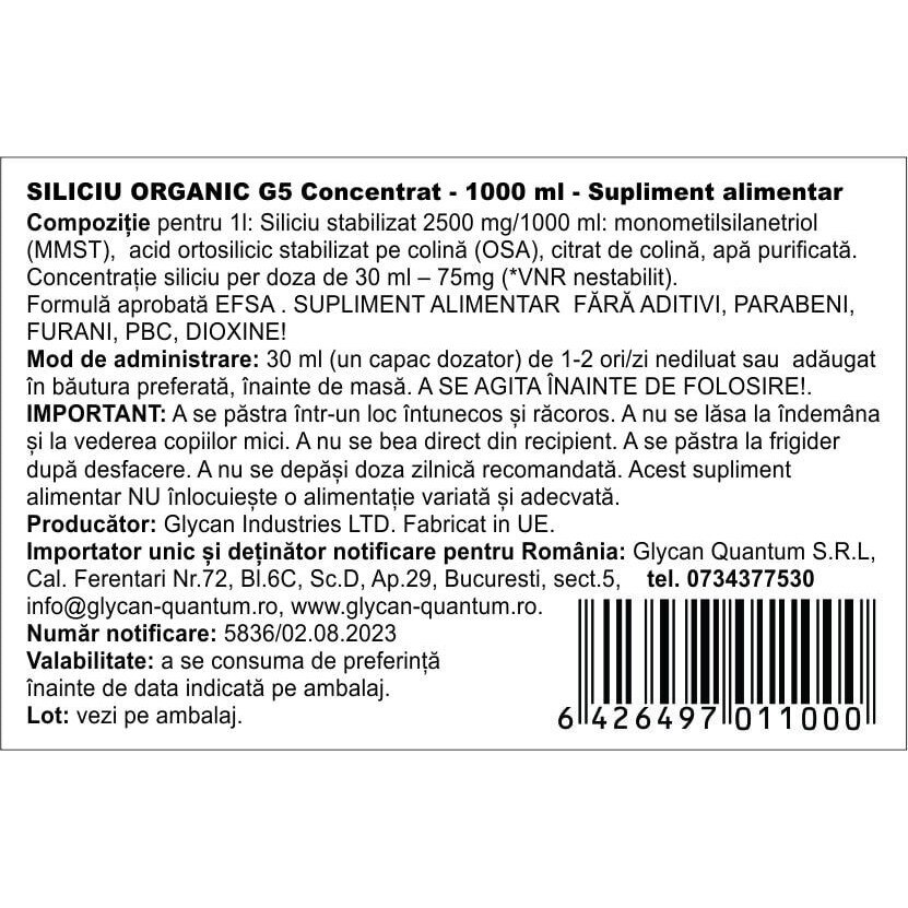 Supliment Alimentar Siliciu Organic G5 Original, 1 l - eMAG.ro