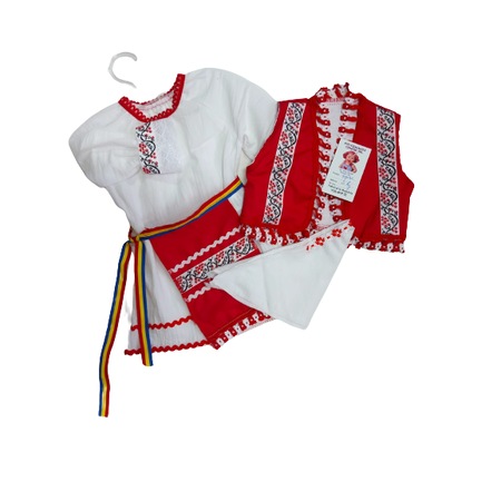 Trusou de botez, brodat cu motive traditionale, rosu cu alb, 1 luna ...