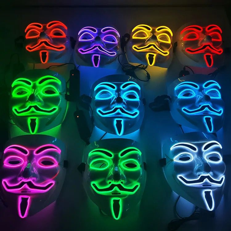 Masca ANONYMOUS LED, 3 moduri iluminare, marime universala, multicolora ...