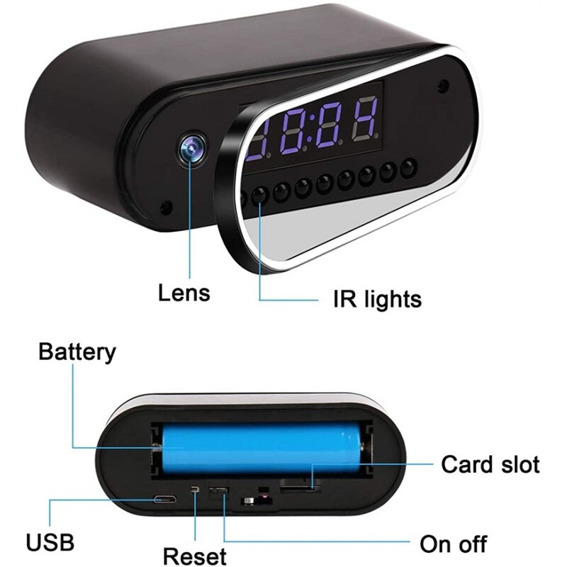 Ceas de birou cu Camera Spion, iUni IP07i, Wi-fi, Full HD, 160°, Senzor ...