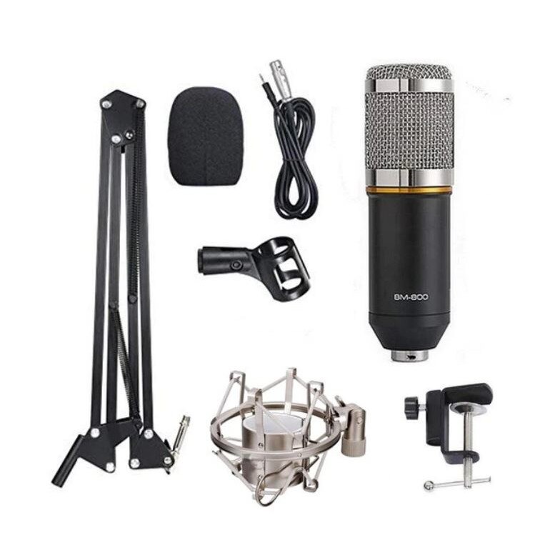 Set Microfon Condenser BM 800 Negru Si Placa De Sunet Mixer Suport ...