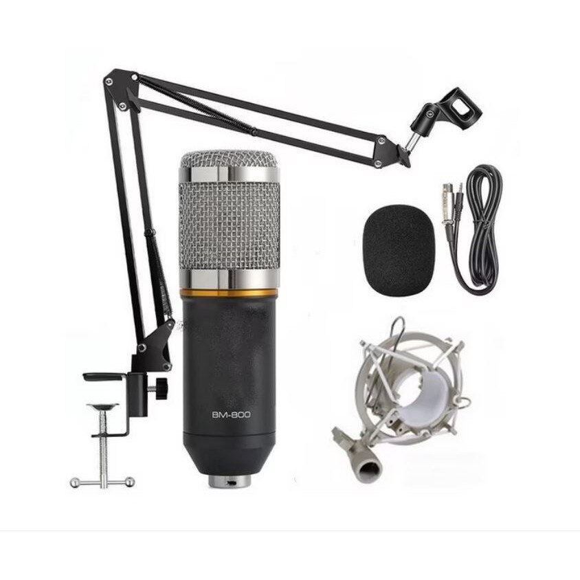 Set Microfon Condenser BM 800 Negru Si Placa De Sunet Mixer Suport ...
