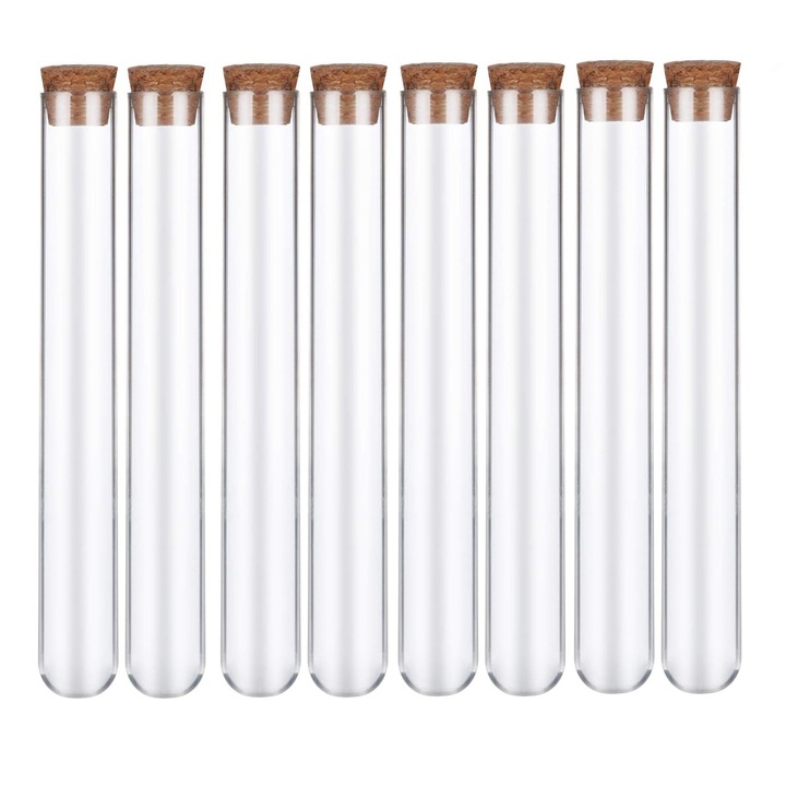 Set Eprubete laborator cu dopuri, etichete, franghie, 30 buc, 20x150 mm ...
