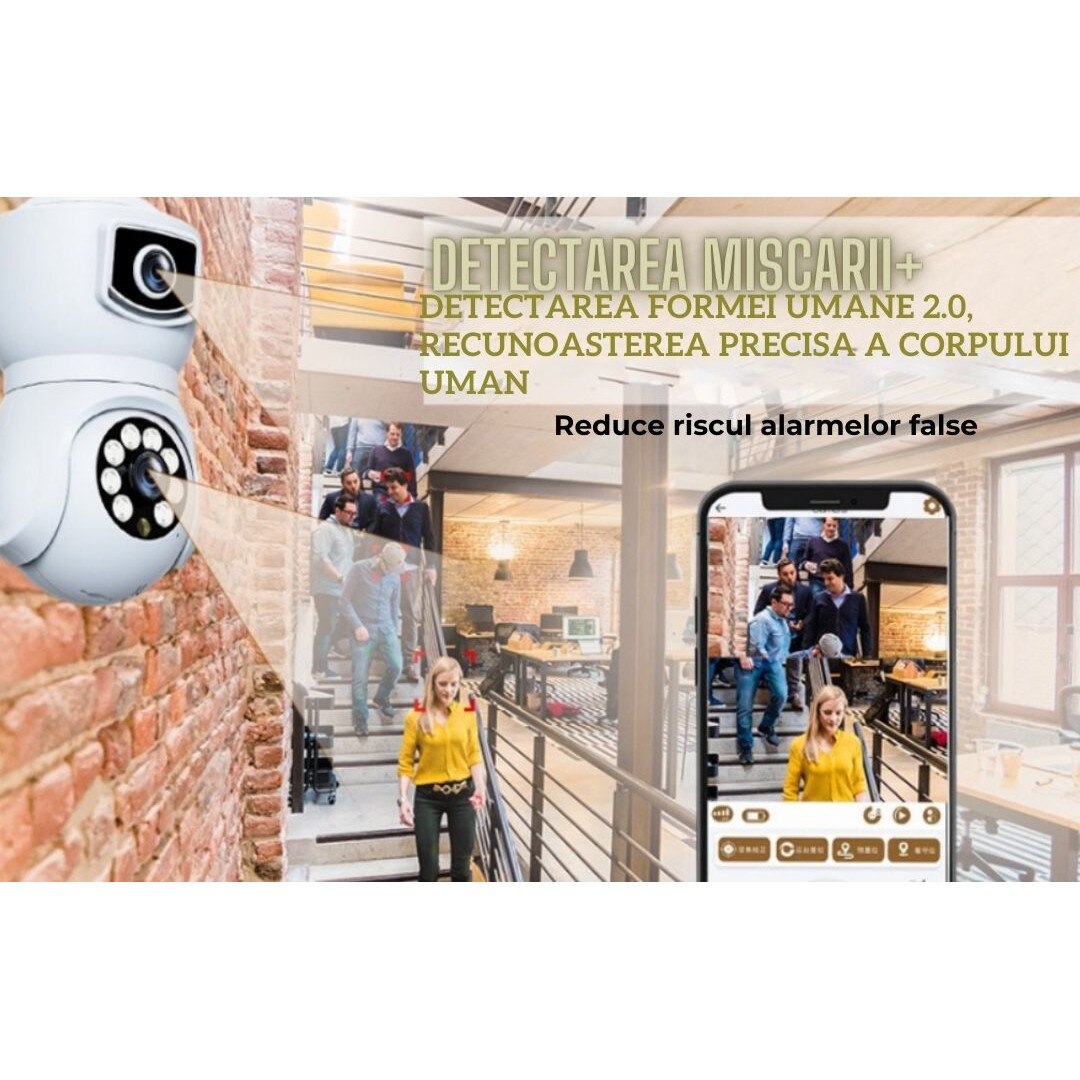 Camera PTZ WiFi FeelSell, cu lentila duala E9 Camera IP CCTV, 4 MP ...