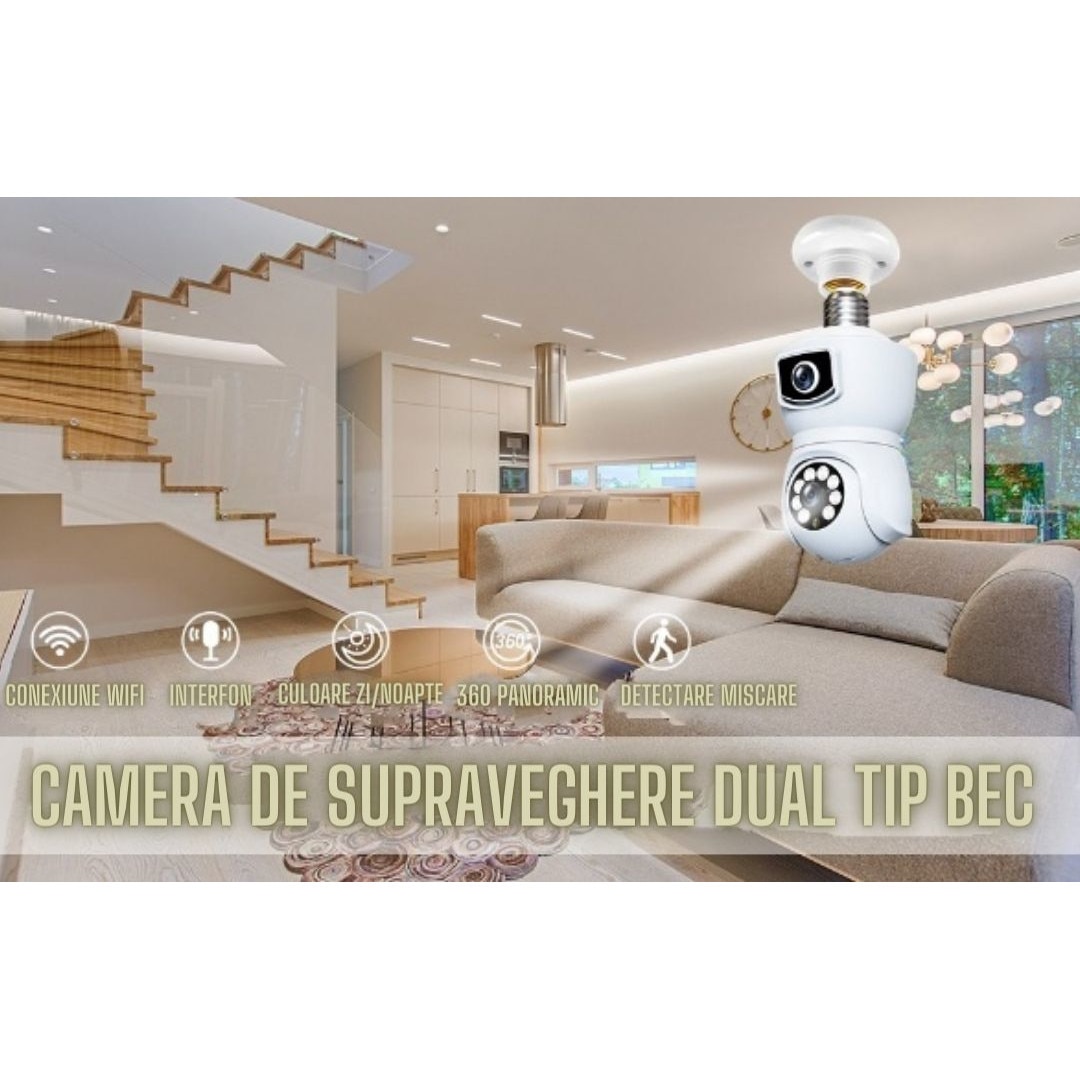 Camera PTZ WiFi FeelSell, cu lentila duala E9 Camera IP CCTV, 4 MP ...