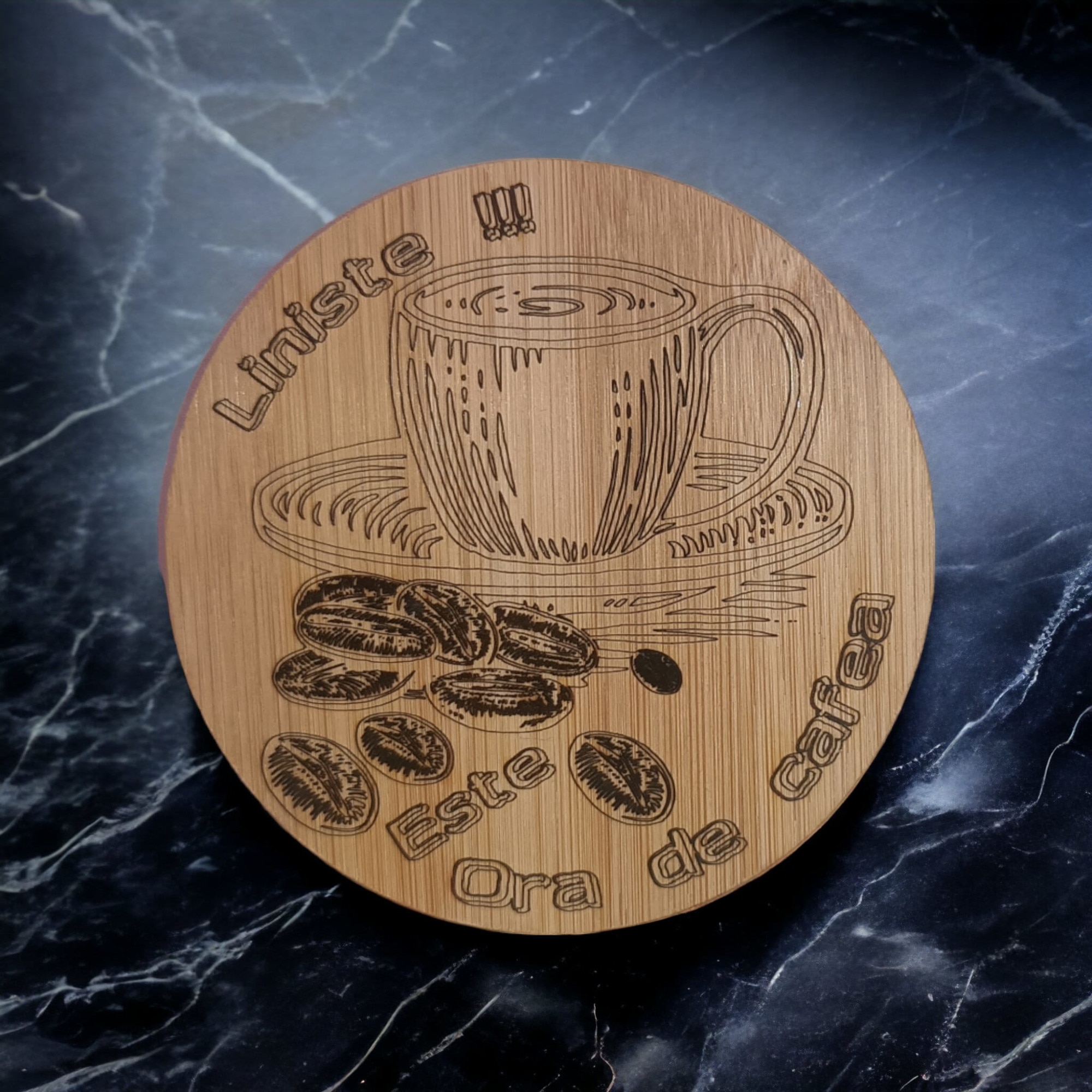 Set 4 suport ceasca cafea/coastere lemn natural, 8cm diametru ...