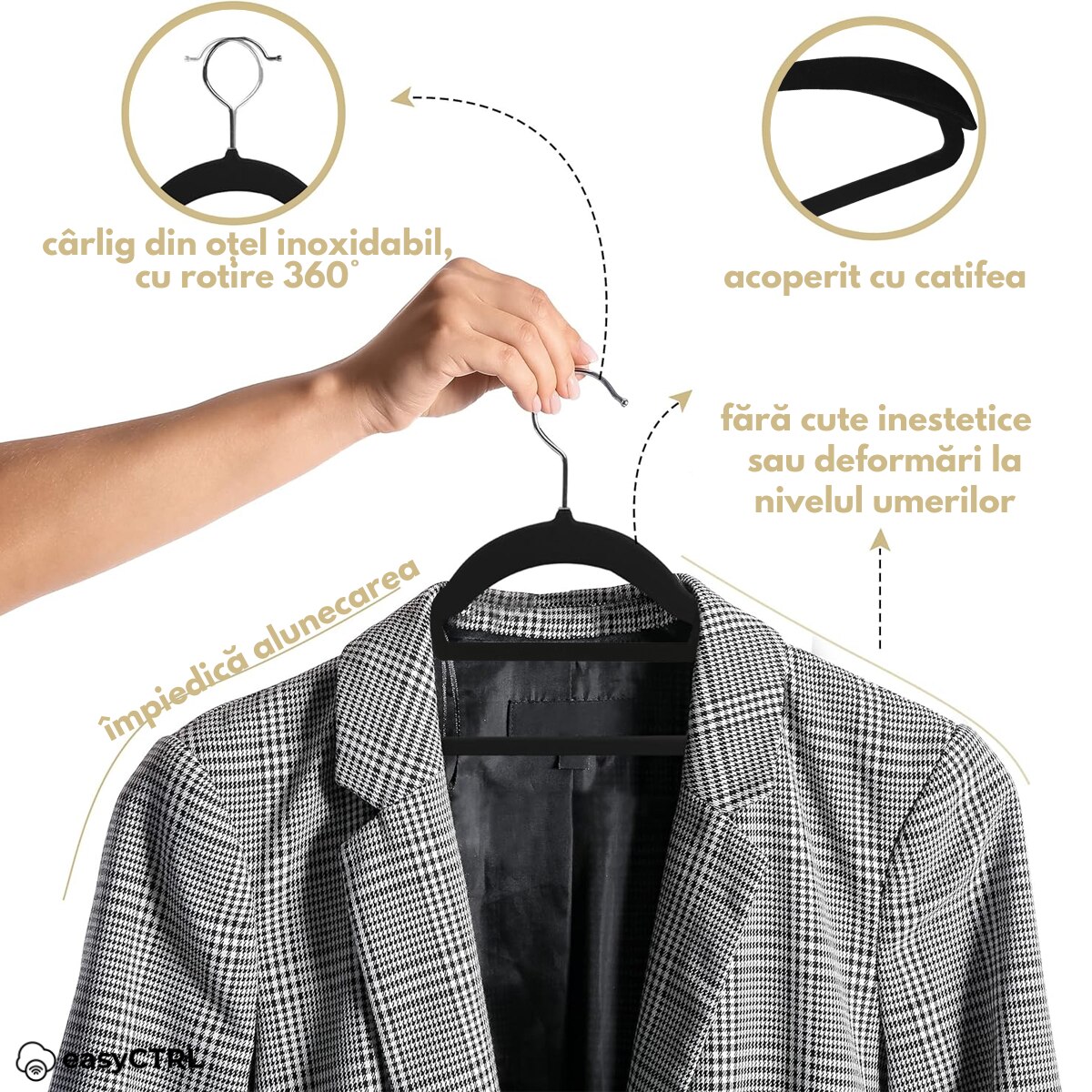 Set 20 Umerase din catifea pentru paltoane, sacouri si costume, sistem ...