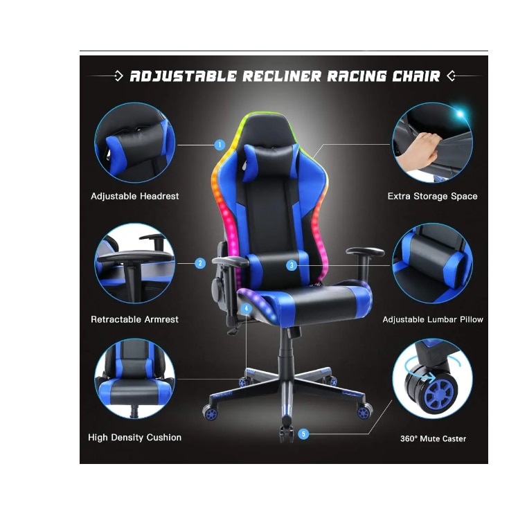 Scaun Gaming Profesional JRH, Iluminare RGB, King Size, Cadru Otel ...