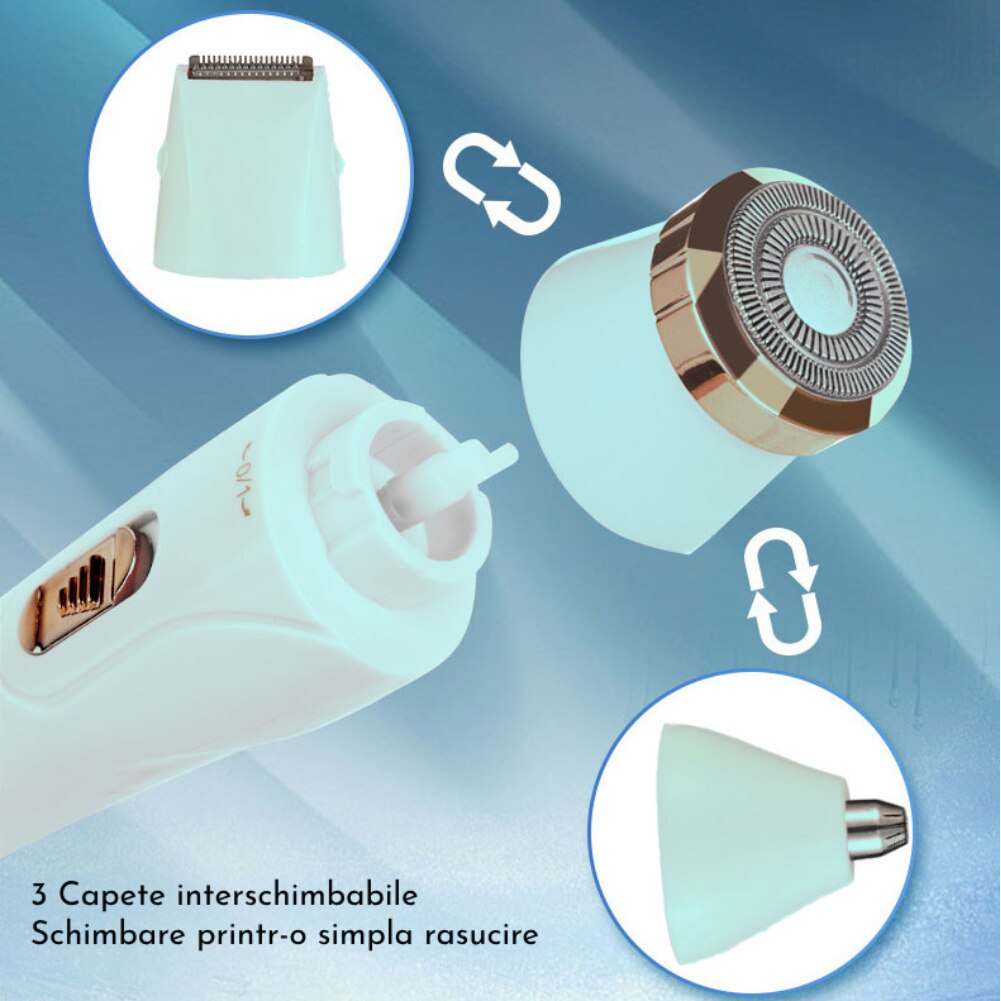Epilator 3 in 1, Capete Interschimbabile, Incarcare USB-C, pentru Fata ...