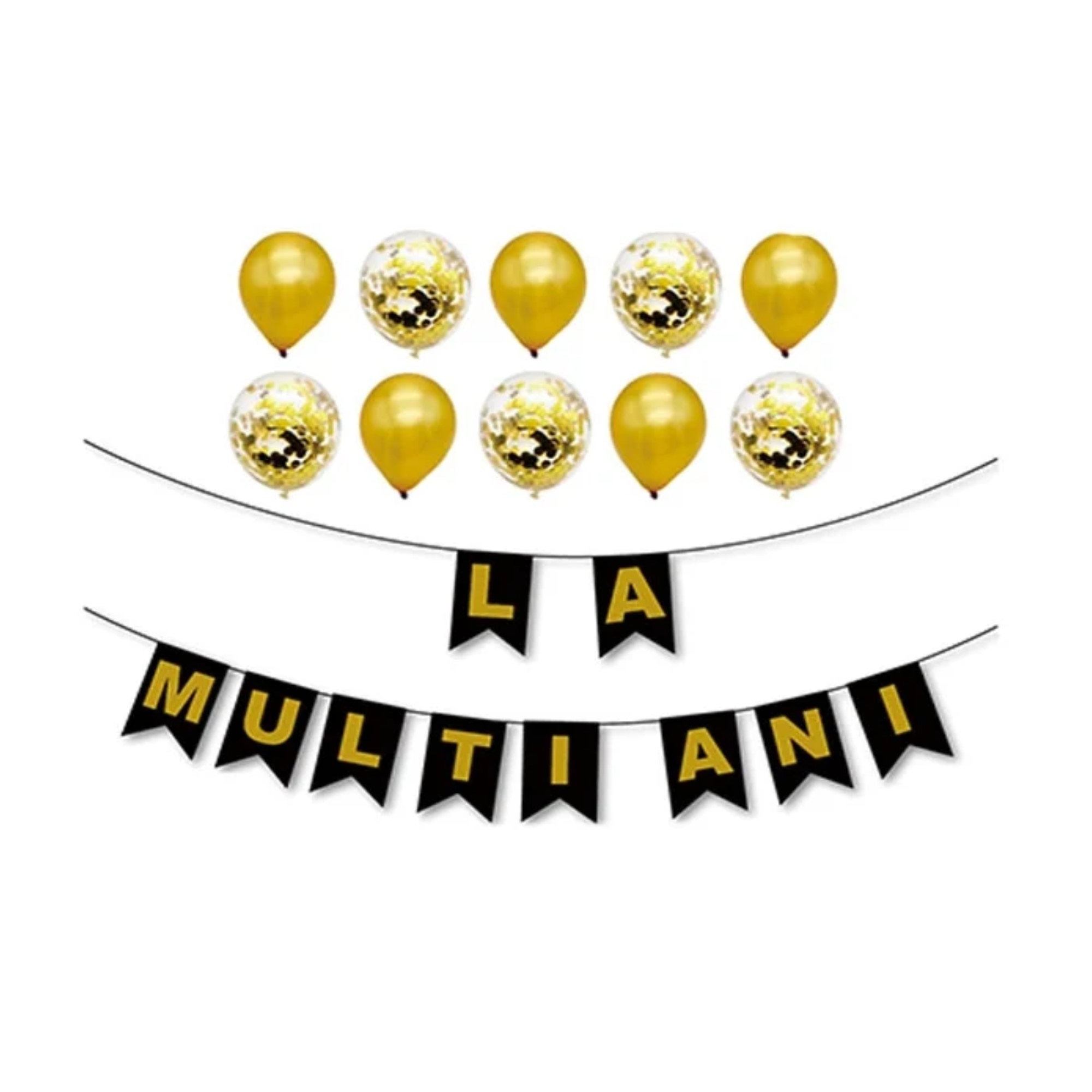 Set 10 baloane WOW SHOP cu confetti si banner ' La multi ani ' 3 m, NEGRU - eMAG.ro
