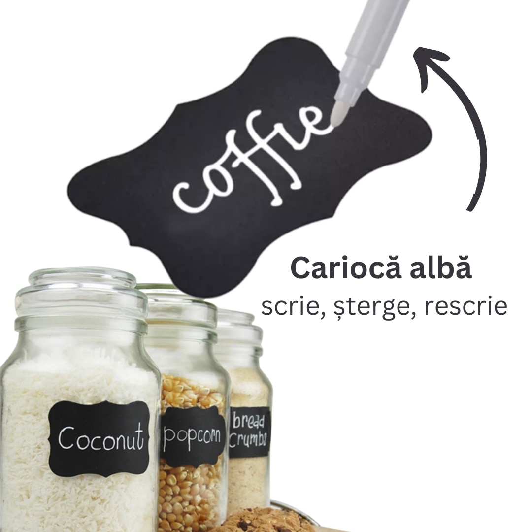 Set 24 Etichete Zenino - Dezlipire Usoara, Autoadezive pentru Borcane, Vase, Sticle, Carioca ...